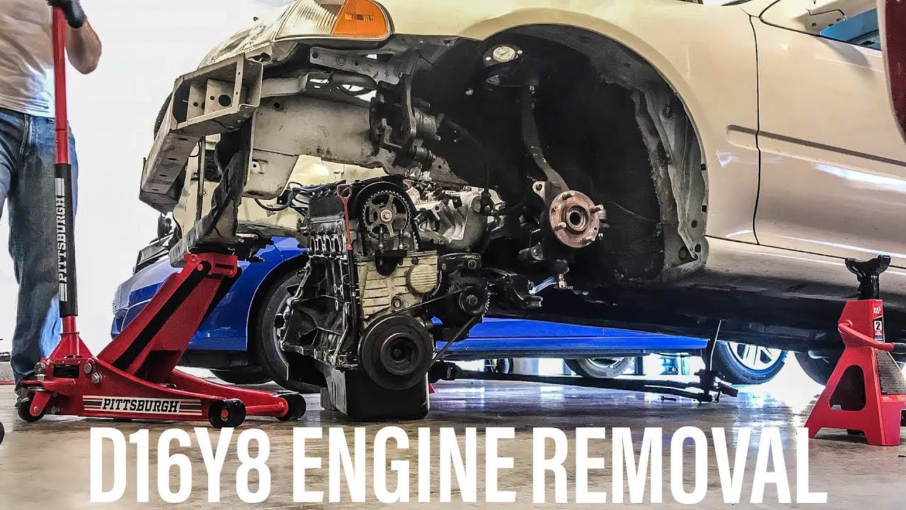 CIVIC ENGINE REMOVAL | D16Y8 out - YouTube