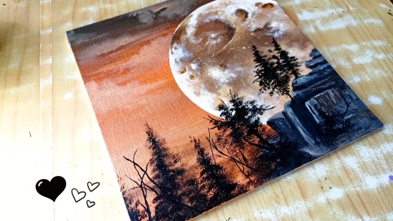 Do you like gazing Moon 🤭🌕? Acrylic Moon Landscape Painting | Moon ...