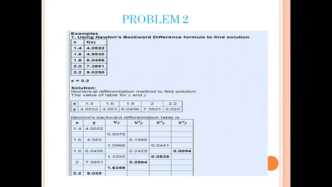 Numerical Differentiation by using Newton Backward difference - YouTube