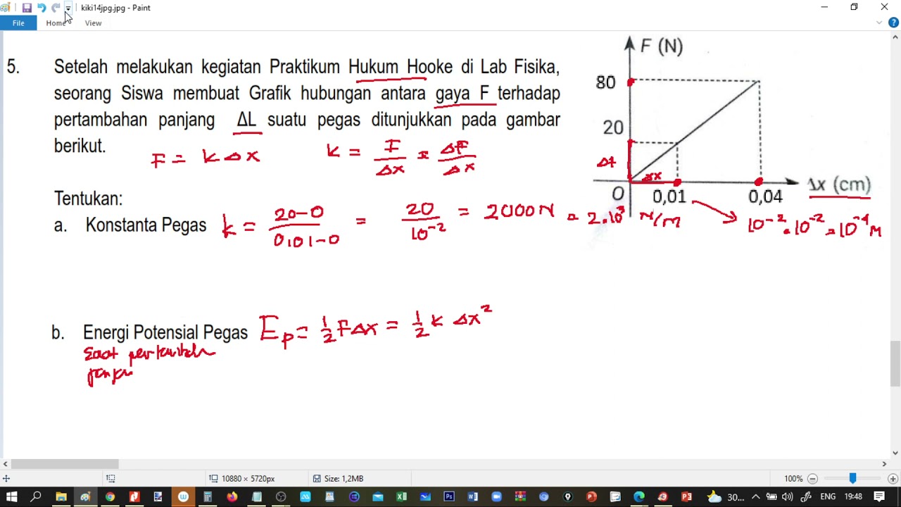 hukum hooke dengan grafik F x , fisika kelas 11 bab Elastisitas no 5 ...