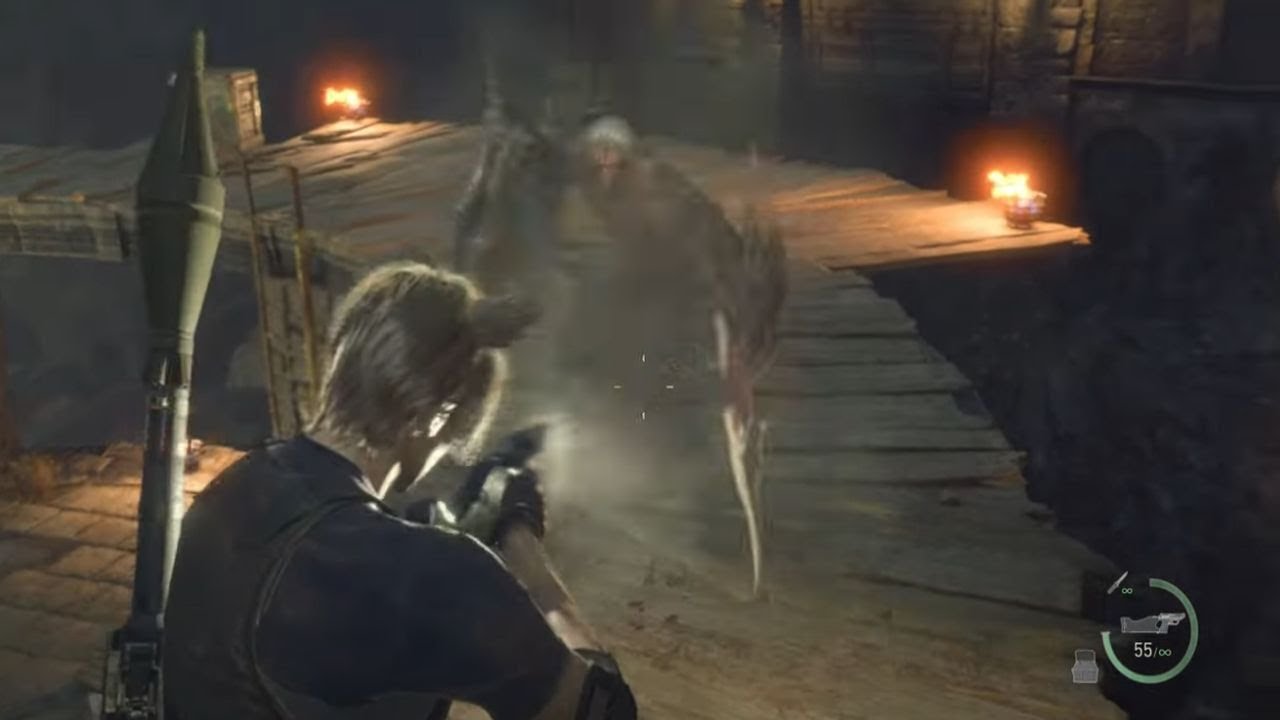 Resident Evil 4 remake fully upgraded Matilda with stock vs Krauser ...