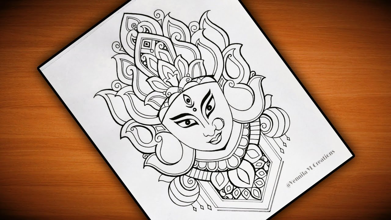 Maa Durga face Outline drawing step by step - Part 1 / Maa Durga face ...