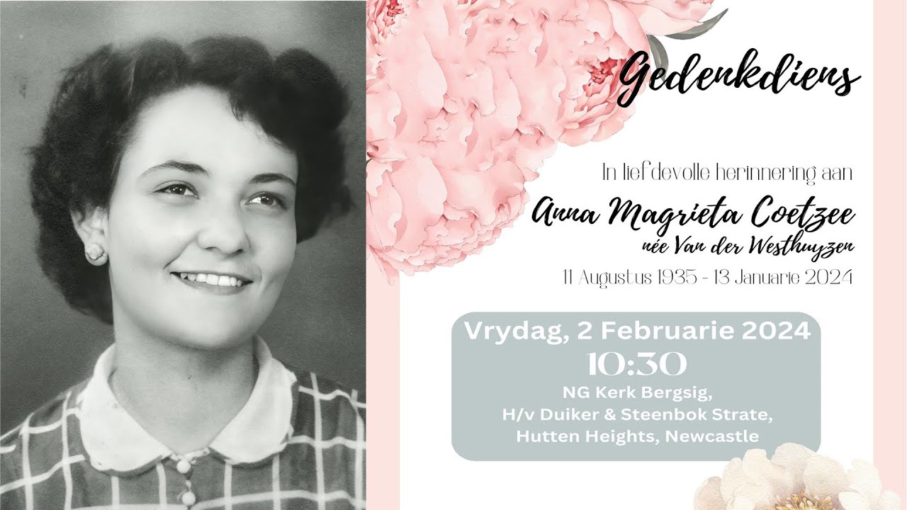 Anna Magrieta Coetzee (Van der Westhuizen) - YouTube