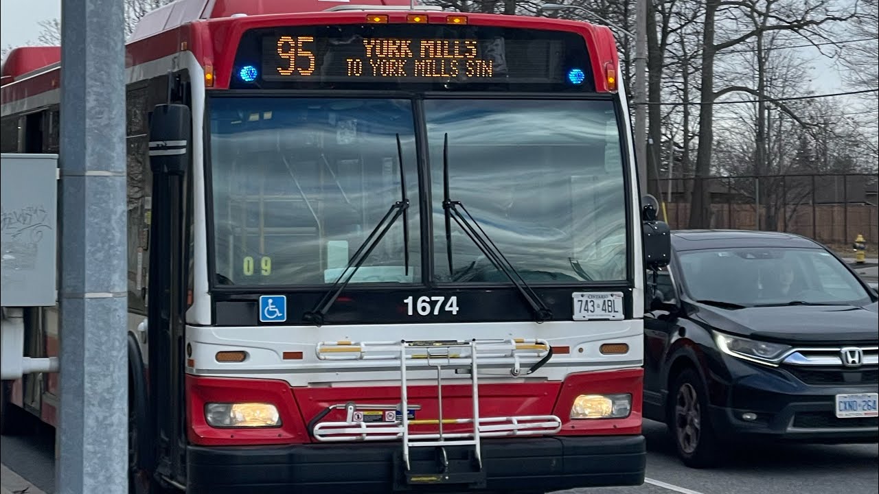 TTC Bus Ride Orion NG HEV 1674 95 York Mills From Brimley Road To ...