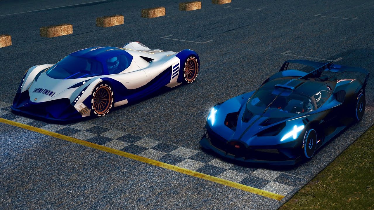 Bugatti Bolide vs Devel Sixteen at Old Monza Sunset Race - YouTube