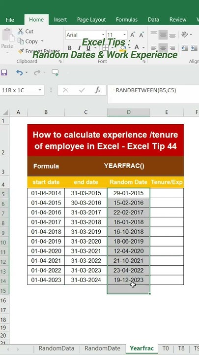 How To Calculate Work Experience And Random Dates Exceltips Shortsfeed Youtube