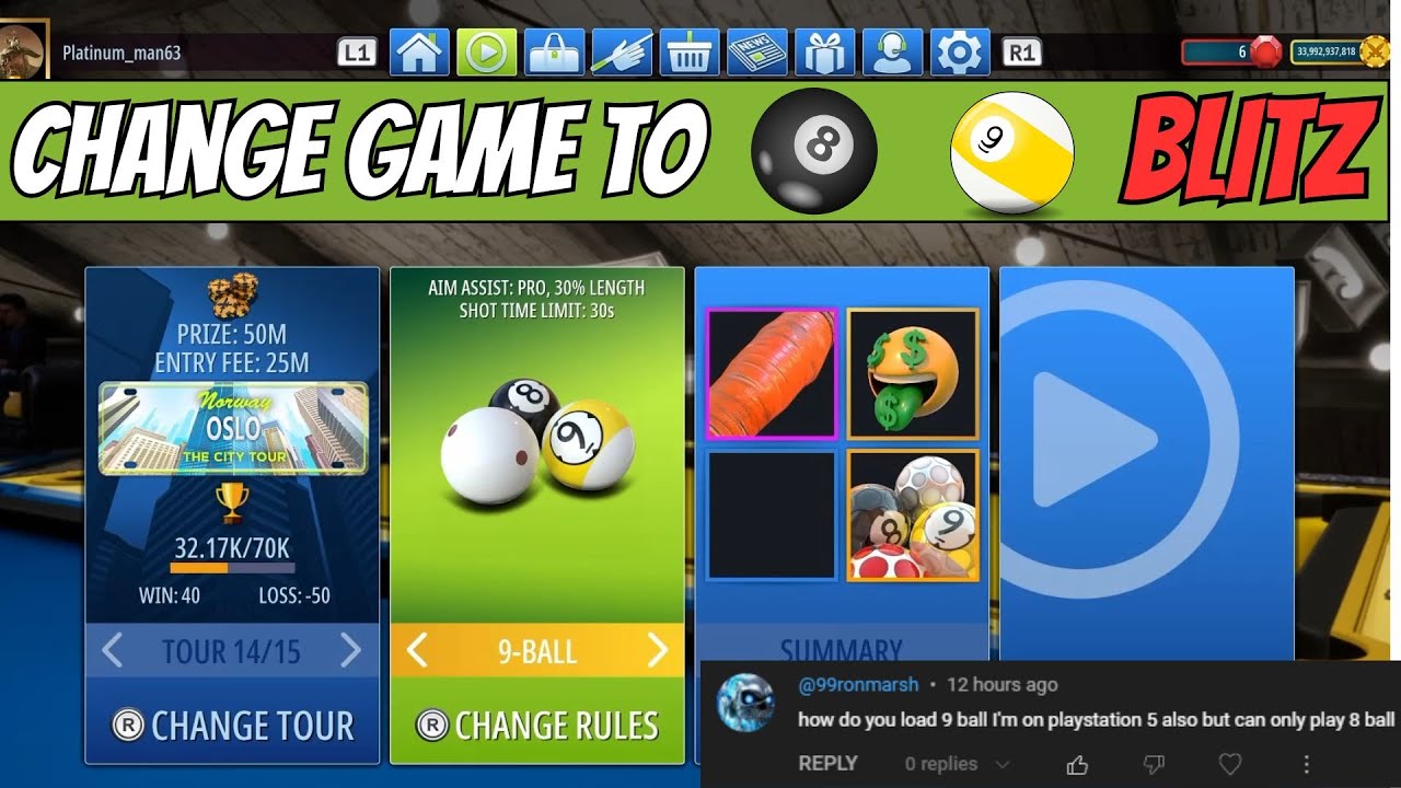 POOL BLITZ - HOW TO CHANGE GAME FROM 8 BALL TO 9 BALL - YouTube