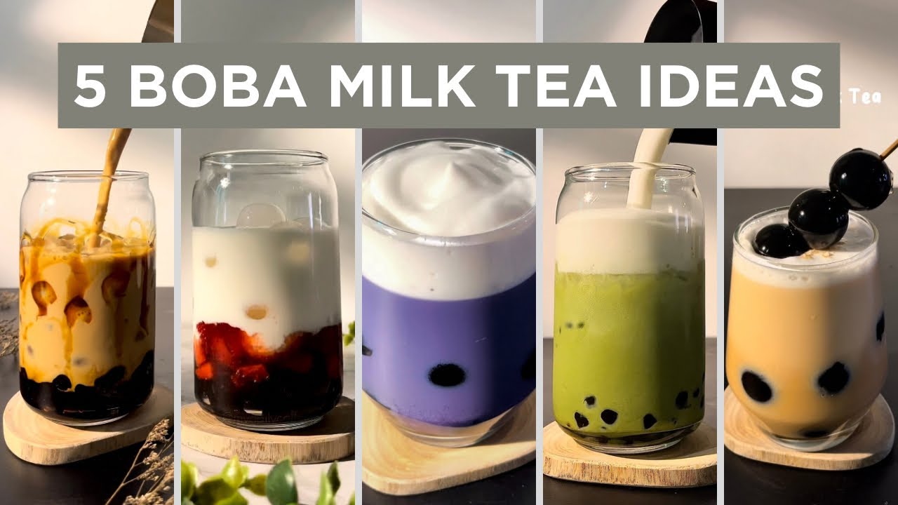How to make BOBA MILK TEA with 5 Different Flavors🧋💕 #bubbletea #boba ...