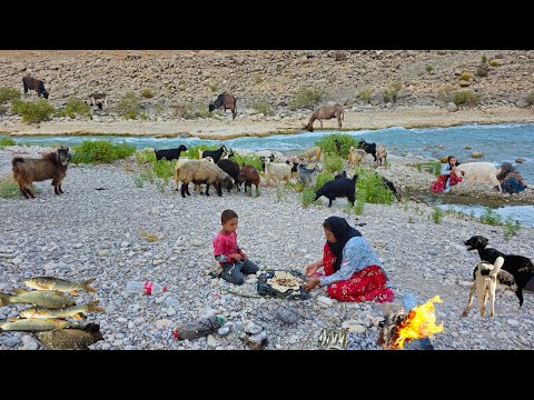 Nomadenleben | Nomadisches Fischen und Schafe 🐑 | Nomadisches Überleben im Zagros ⛰️