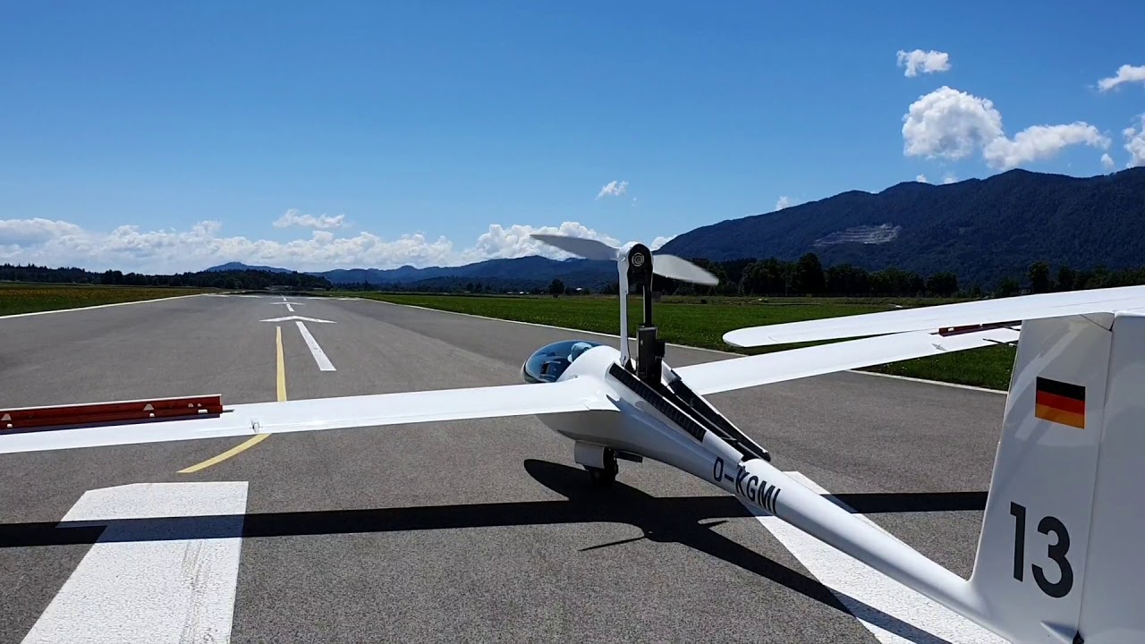 ALC Lesce-Bled self-launch sailplane takeoff. *STARTUP AND TAKEOFF ...
