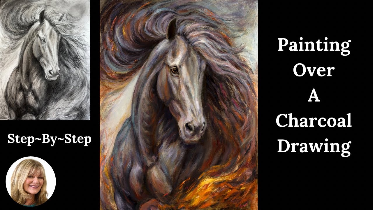 Bringing A Charcoal To Life! Painting Over A Charcoal Drawing On Canvas ...