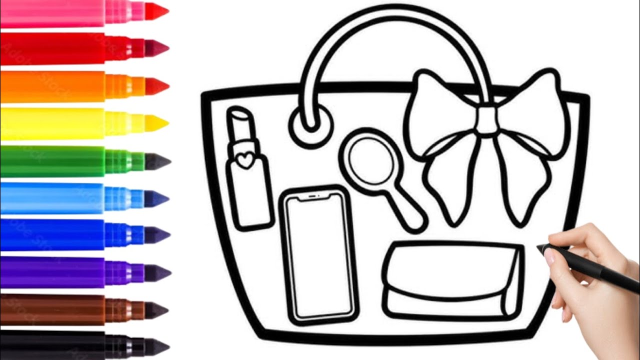 Draw and Color Barbie doll makeup kit drawing for kids and Toddlers ...