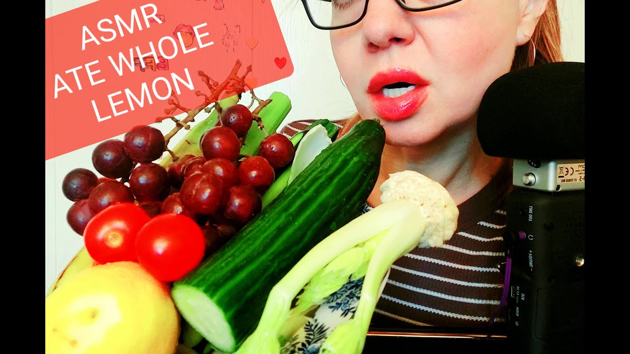 ASMR I ATE WHOLE LEMON 🍋 ️OTHER CRUNCHY VEGGIES 🍌🍅🍇 EATING SOUNDS 🥒 ...