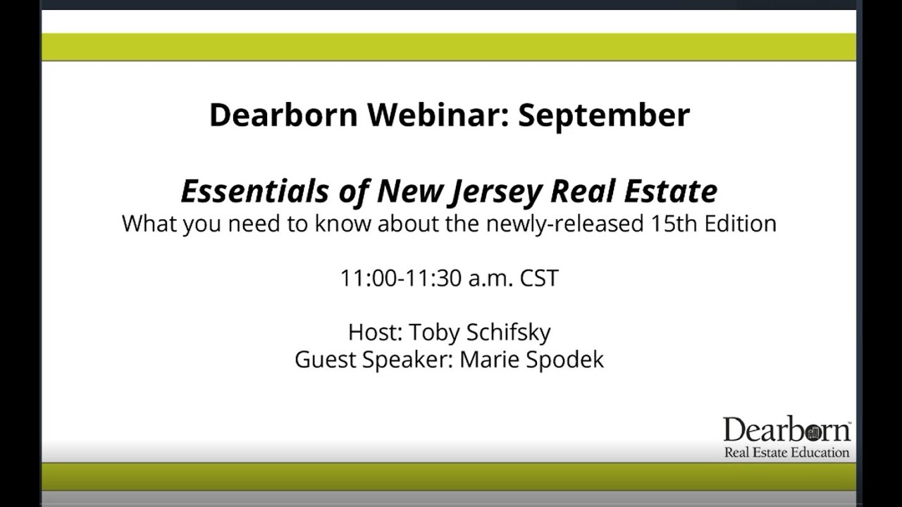 Essentials of New Jersey Real Estate 15th Edition — September Webinar ...