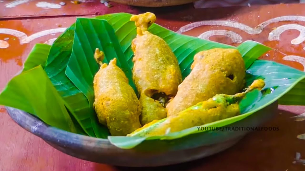 Stuffed Masala Chilli Bajji Making Mirchi Bajji Recipe Mirapakaya Bajji ...