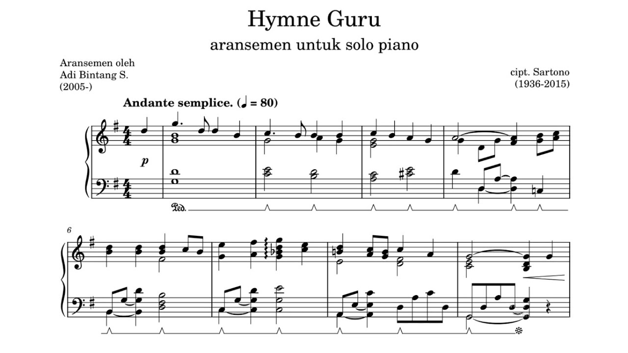 Hymne Guru - Sartono (aransemen untuk piano) - YouTube