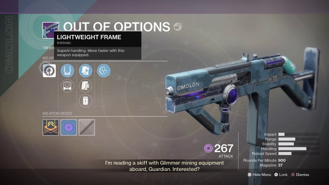 Destiny 2- Out Of Options New Legendary Omolon Submachine Gun - YouTube