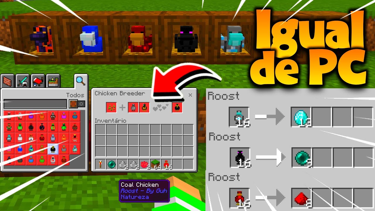 NOVO ADDON DO ROOST MOD (GALINHA DE MINÉRIOS) PARA MINECRAFT PE ...