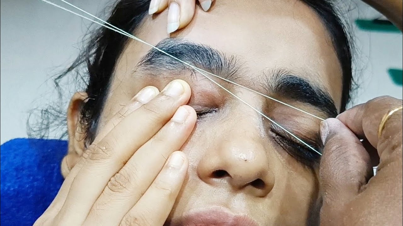 Heavy growth hair eyebrow threading - YouTube