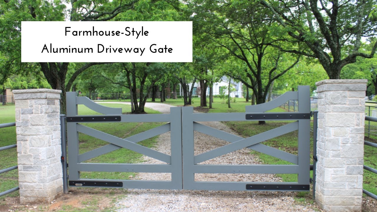 Gray Farmhouse-Style Aluminum Driveway Gates - YouTube