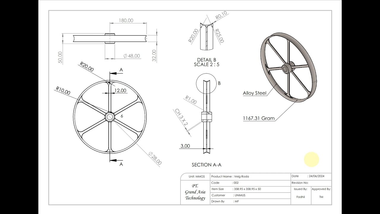 5 Menit Solidworks Exercise Revolved, Sweep Design Kursi Roda dan ...