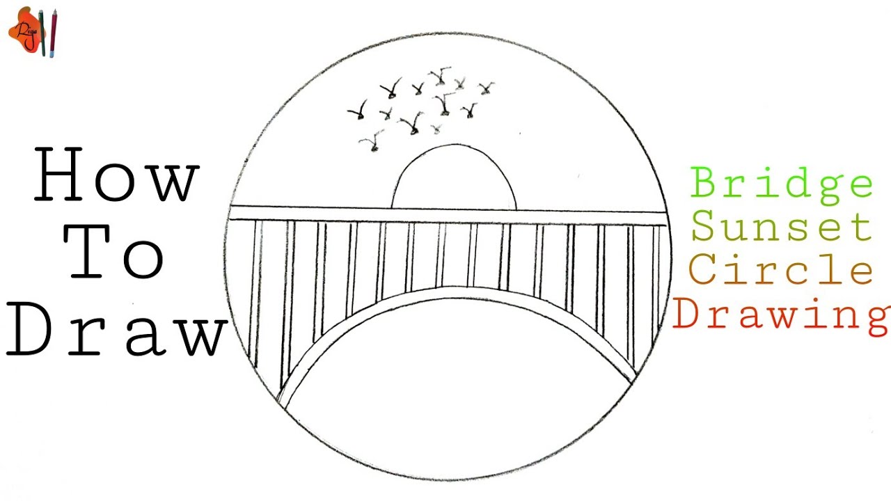 Beautiful Bridge Sunset Circle Drawing Tutorial Step by Step - YouTube
