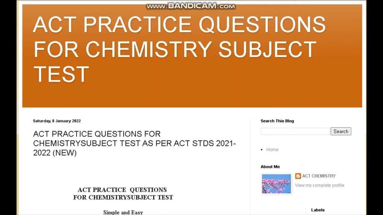 ACT PRACTICE QUESTIONS FOR CHEMISTRY SUBJECT TEST AS PER ACT STDS 2021 ...