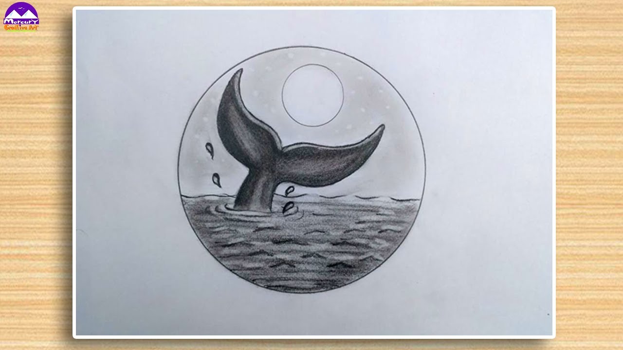 How to draw BLUE WHALE fishtail with pencil drawing - YouTube