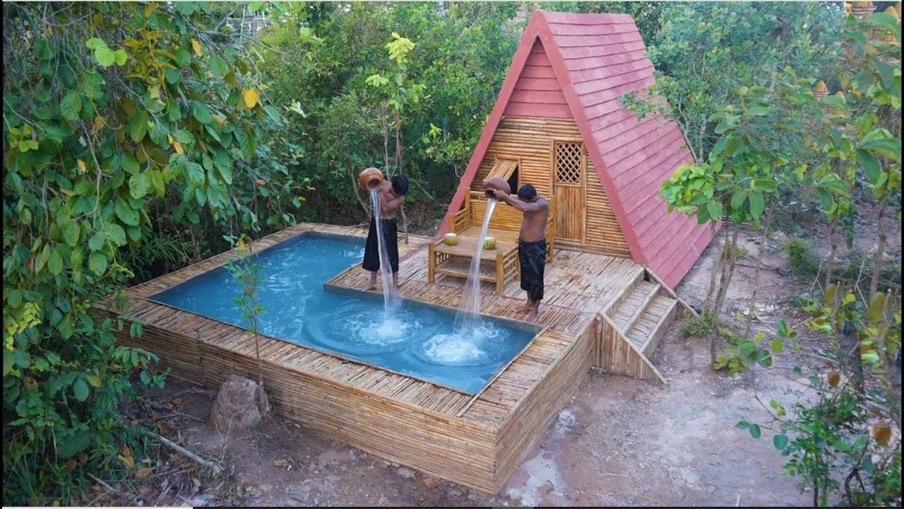 Build The Creative Complete Bamboo Craft Villa Swimming Pool [Full ...