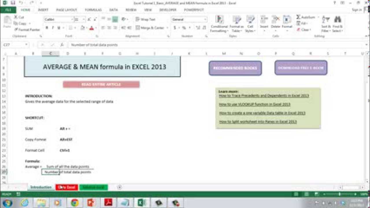 Excel Basic Tutorial 1 AVERAGE And MEAN Formula In Excel 2013 YouTube Excel Basic Tutorial 1 AVERAGE And MEAN Formula In Excel 2013 YouTube