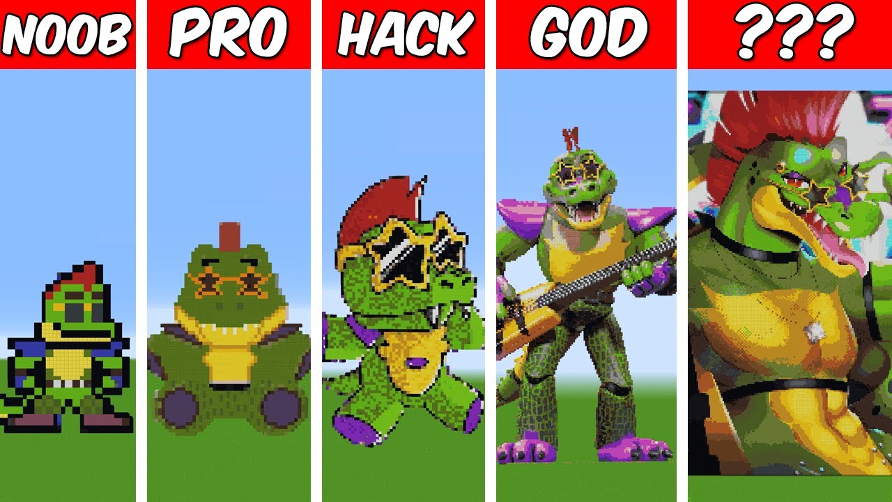 MONTGOMERY GATOR FNAF Pixel Art Build in Minecraft Noob vs Pro vs ...