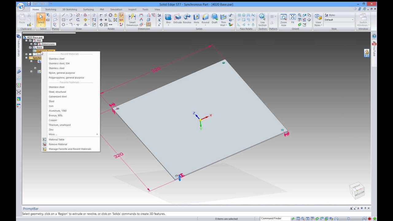 Solid Edge: How to set/choose material - YouTube