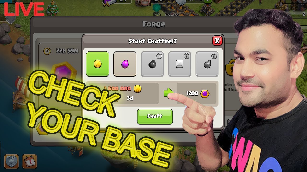 LIVE COC | BASE VISIT | LET'S GO TRY TO CRAFT | COC GAMEPLAY - YouTube