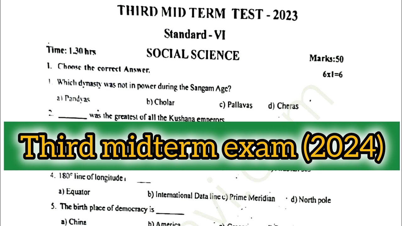 6th social science third midterm exam question paper 2024 - YouTube