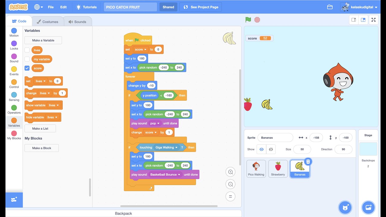 Tutorial Scratch 3.0: Game Pico Catch Fruit - YouTube