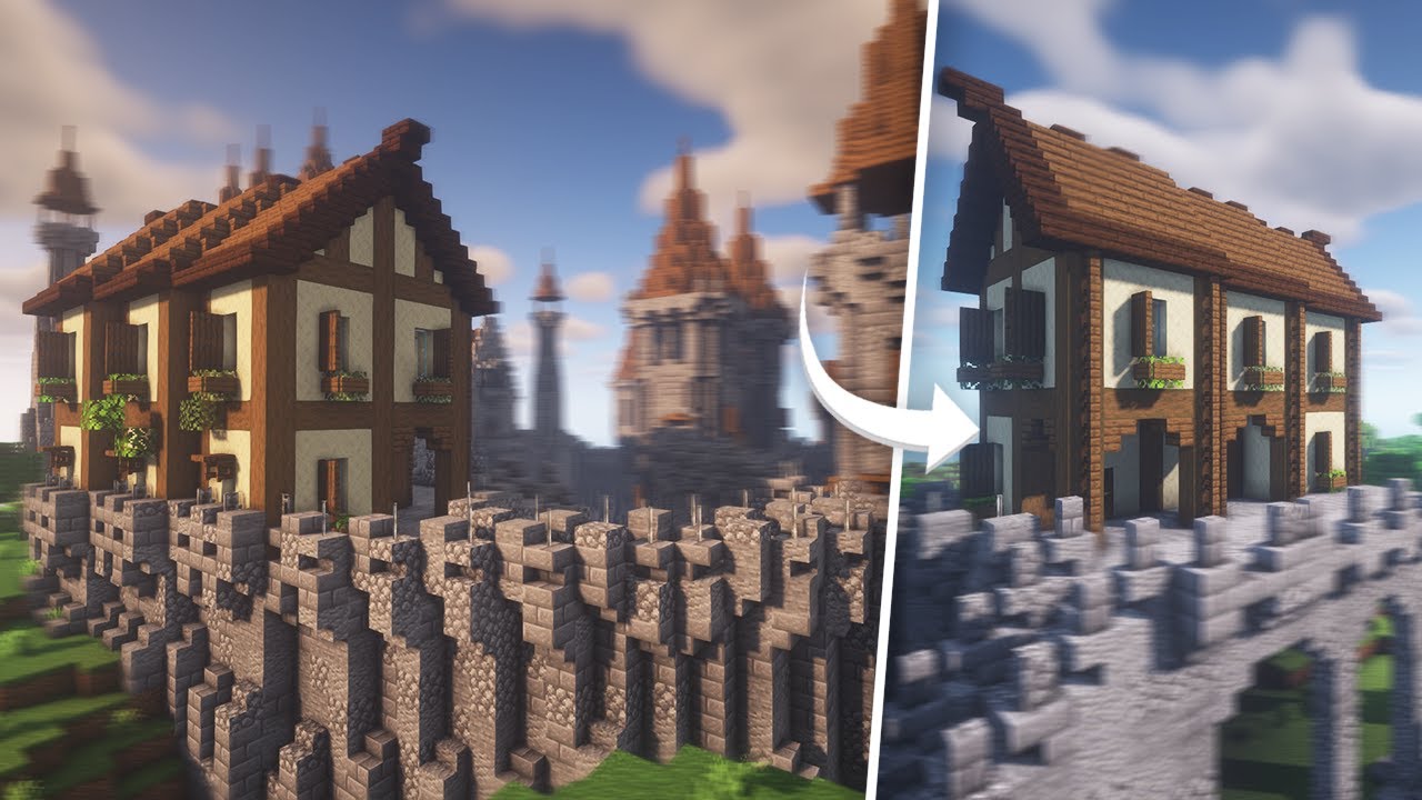 Minecraft Medieval Castle Wall with Building - Build Tutorial - YouTube