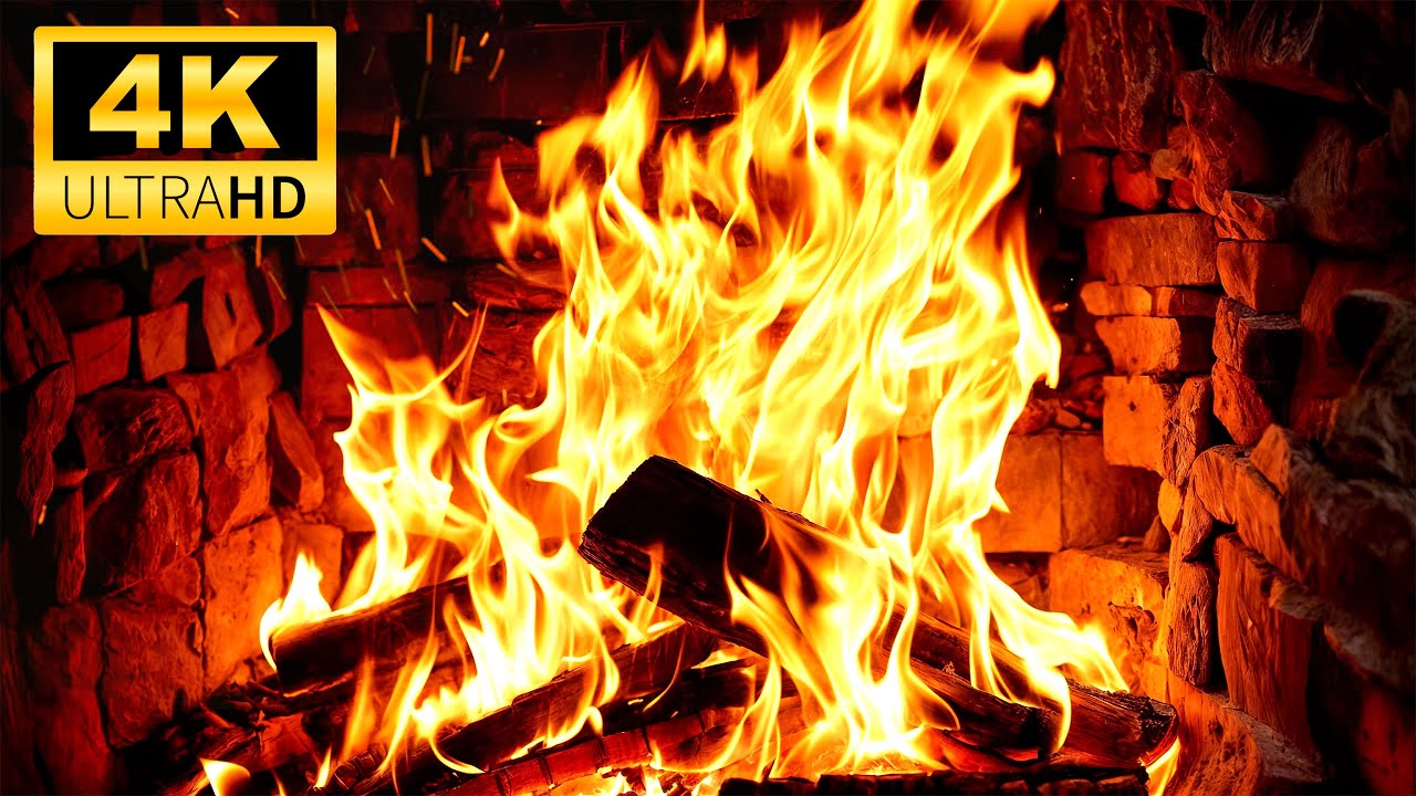 🔥 Stunning 4K Fireplace and Real Fire Sounds | Fireplace for Relaxation ...