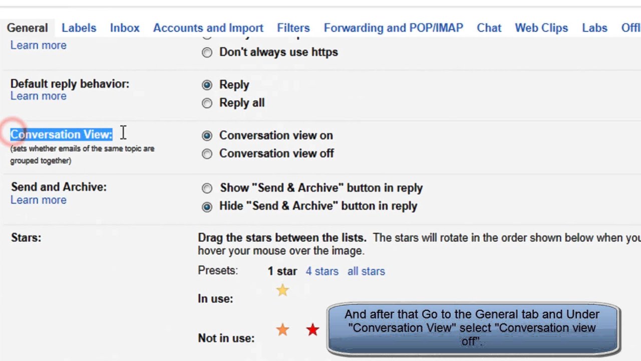 HOW TO TURN ON OR OFF CONVERSATION VIEW IN GMAIL ACCOUNT - YouTube