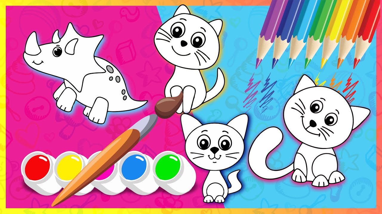 Cats and Dinosaur How to Draw and Paint? - Colors and Fun #03 - YouTube