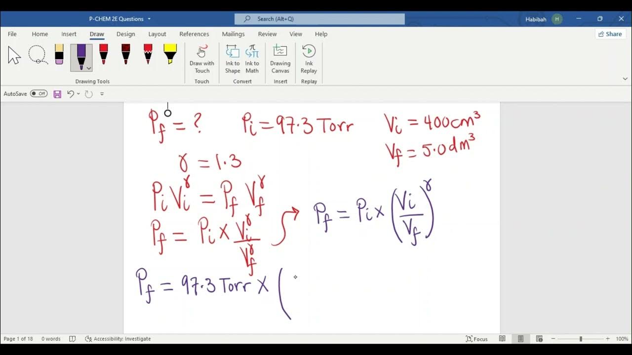 Determine the Final Pressure in an Adiabatic Reversible Expansion of a Gas | PHYSICAL CHEMISTRY ...