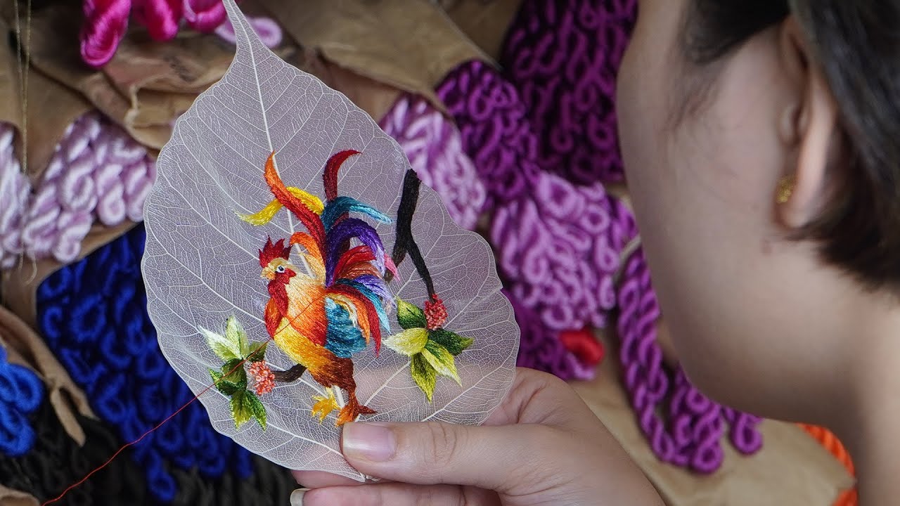 Unique Hand Embroidery on Bodhi Leaves - Hand Embroidery Art #11 - YouTube