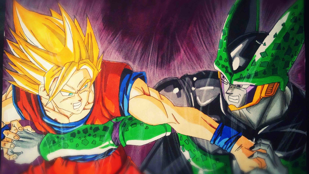 Speed drawing - Goku vs cell (Dragon ball z) marcadores sinoart e ...