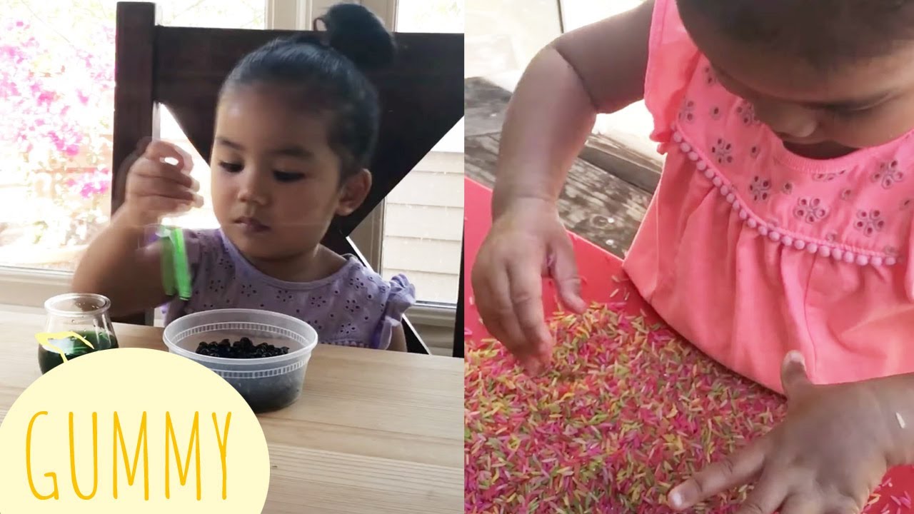 Gummy Magic Green Potion & Colors and Playing with Rice - YouTube
