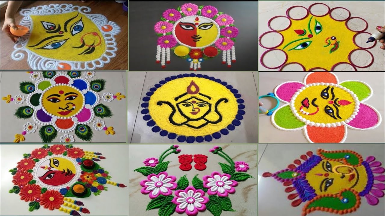 maa durga simple rangoli design || navratri special rangoli design ...