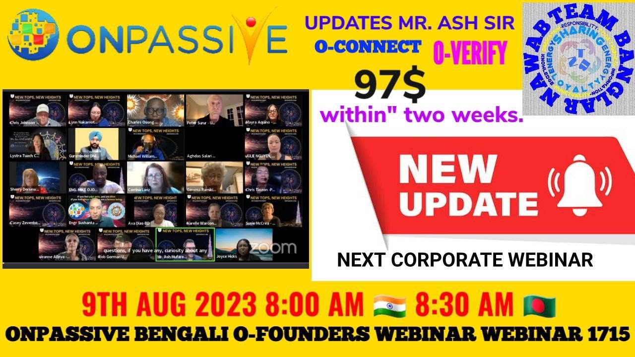 #ONPASSIVE || BENGALI O-FOUNDERS WEBINAR |O-CONNECT O-VERIFY 97$ & ETC| 9TH Aug 2023 8:00 AM IND ...