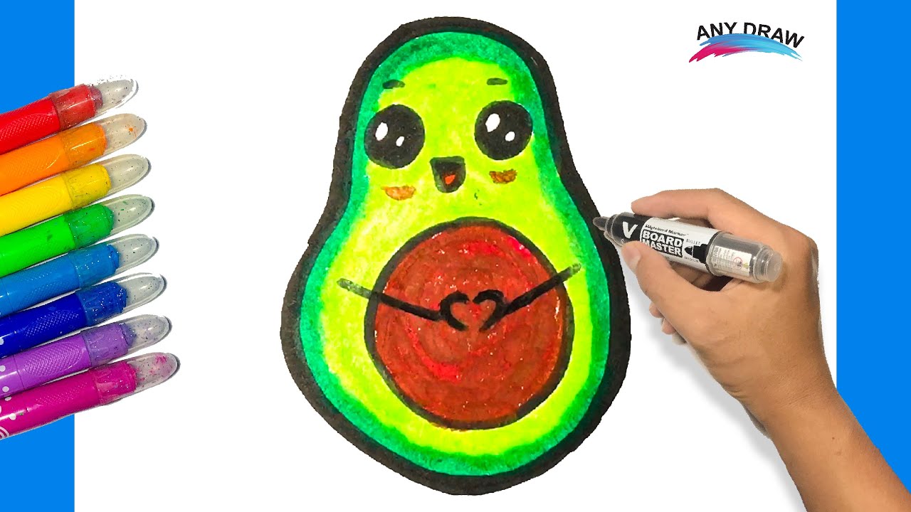 How to draw a Cute Avocado | Easy drawings - YouTube