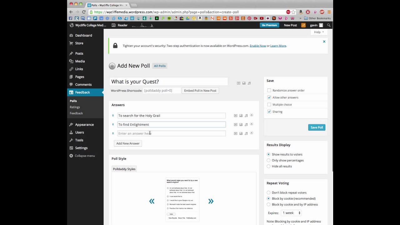 Polldaddy poll - adding questions - YouTube