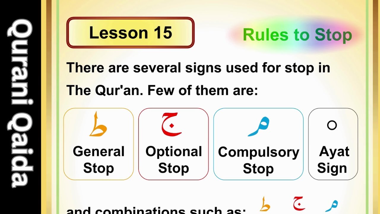 Qurani Qaida Lesson 15 | Rules to Stop (Waqf Signs) | Learn Quran ...