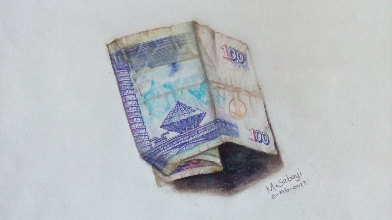 Drawing a 100 shilling note || how to draw a folded note timelapse ...