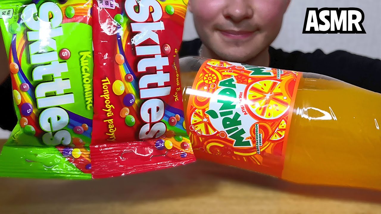 ASMR Eating Skittles Candies & Drinking Miranda Soda - YouTube